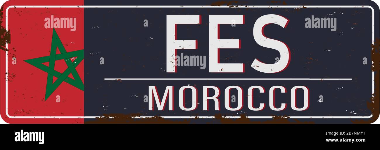 Retro tin sign Fes Morocco vector illustration Stock Vector Image & Art ...