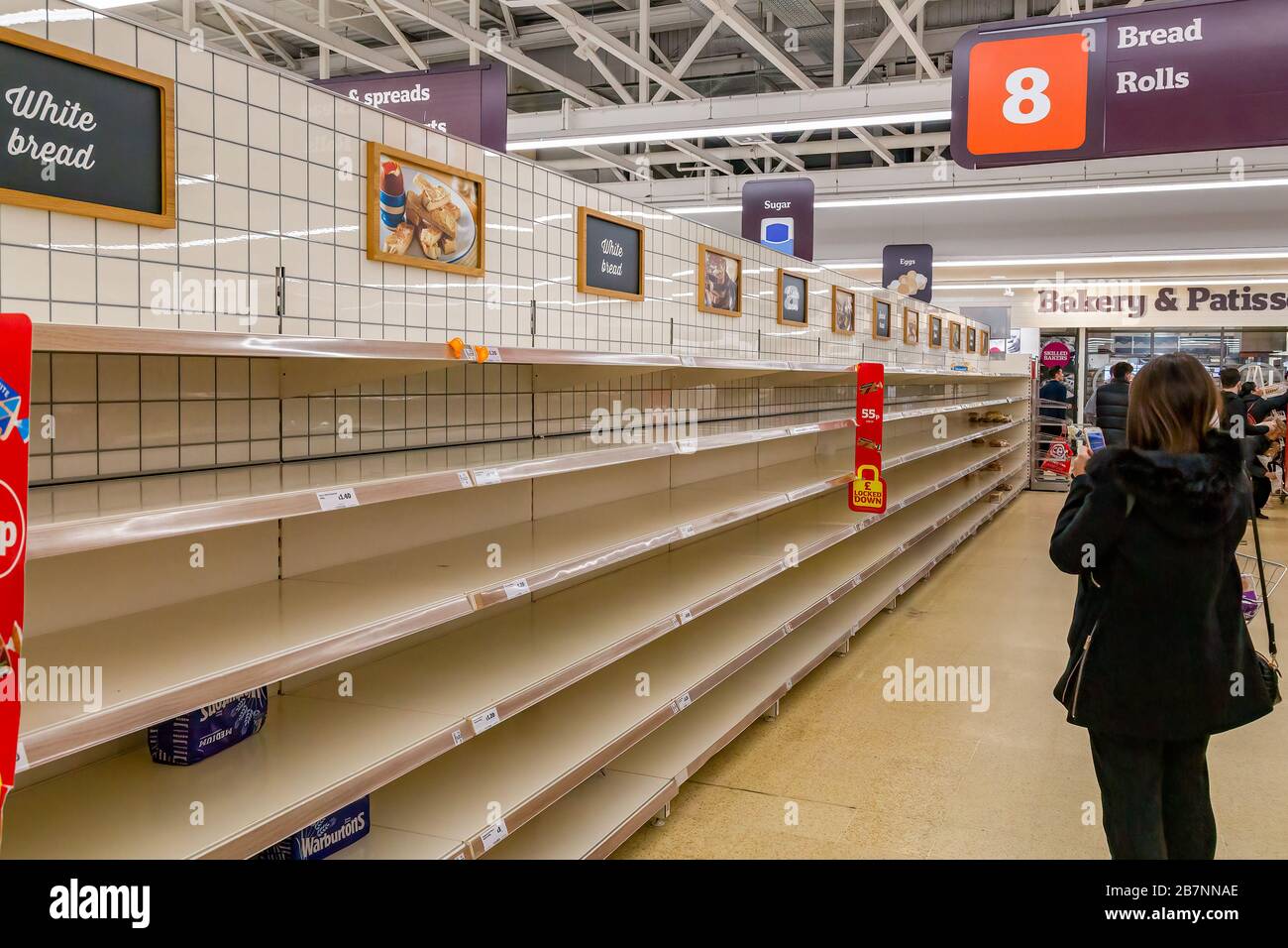 London, England - March 17 2020: Empty supermarket shelves as a result ...