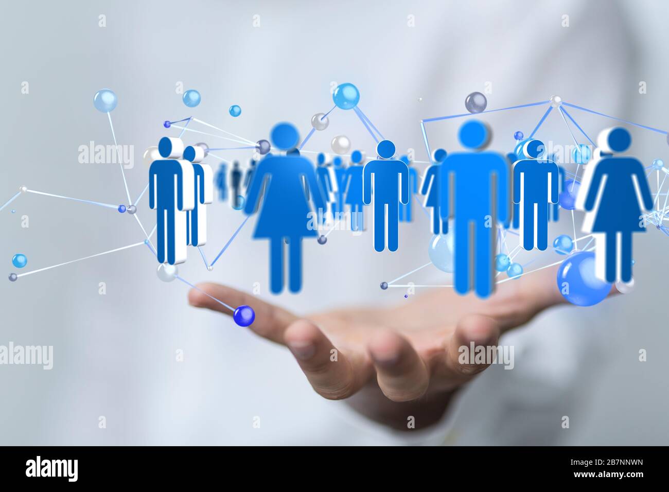 Male hands and people icons connected to each other-online networking ...