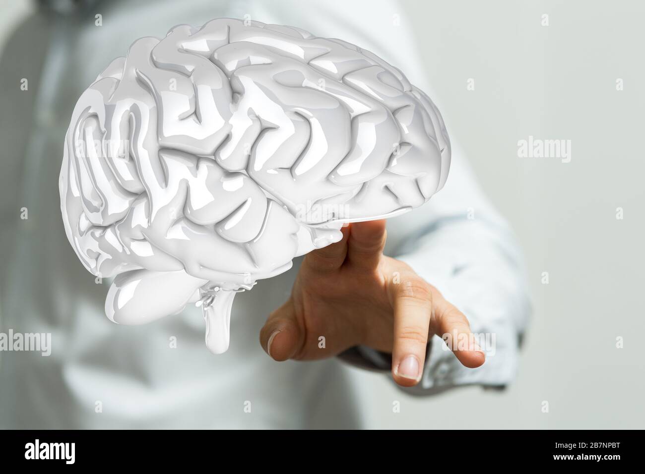 Man touching a brain icon- artificial intelligence Stock Photo - Alamy