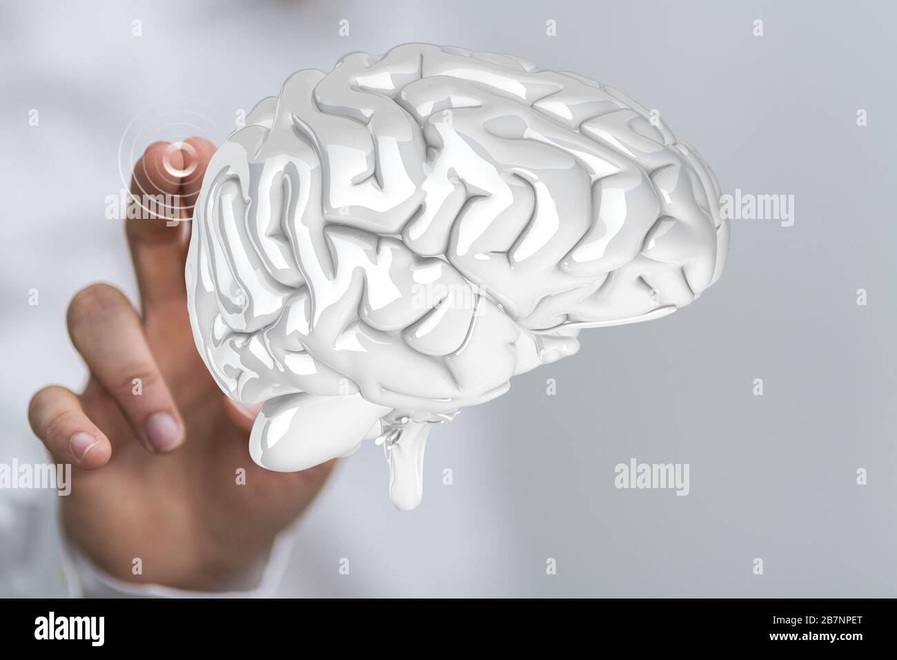 Man touching a brain icon- artificial intelligence Stock Photo - Alamy