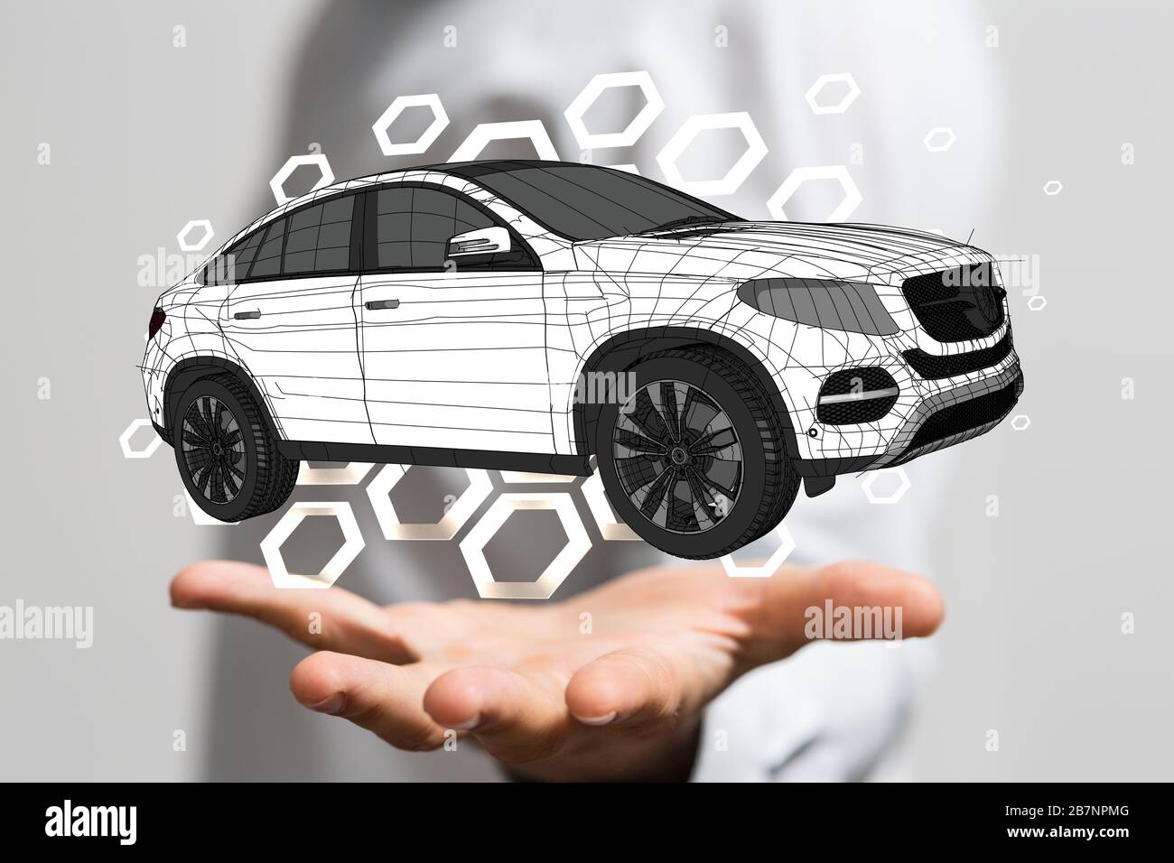 Man holding a luxurious white car icon Stock Photo - Alamy