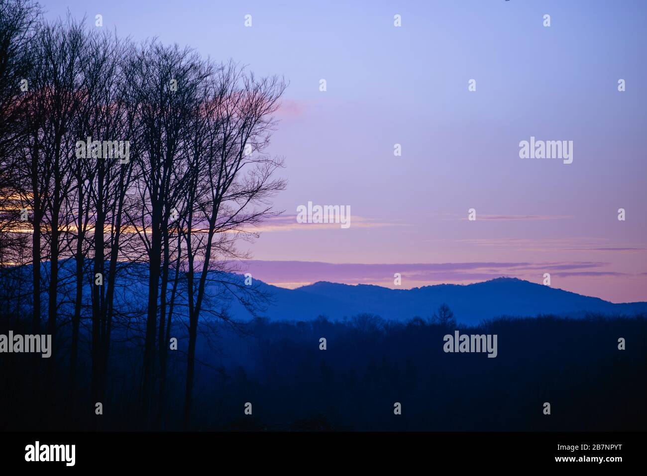 Image of amazing view of mountains during blue hour before sunrise ...
