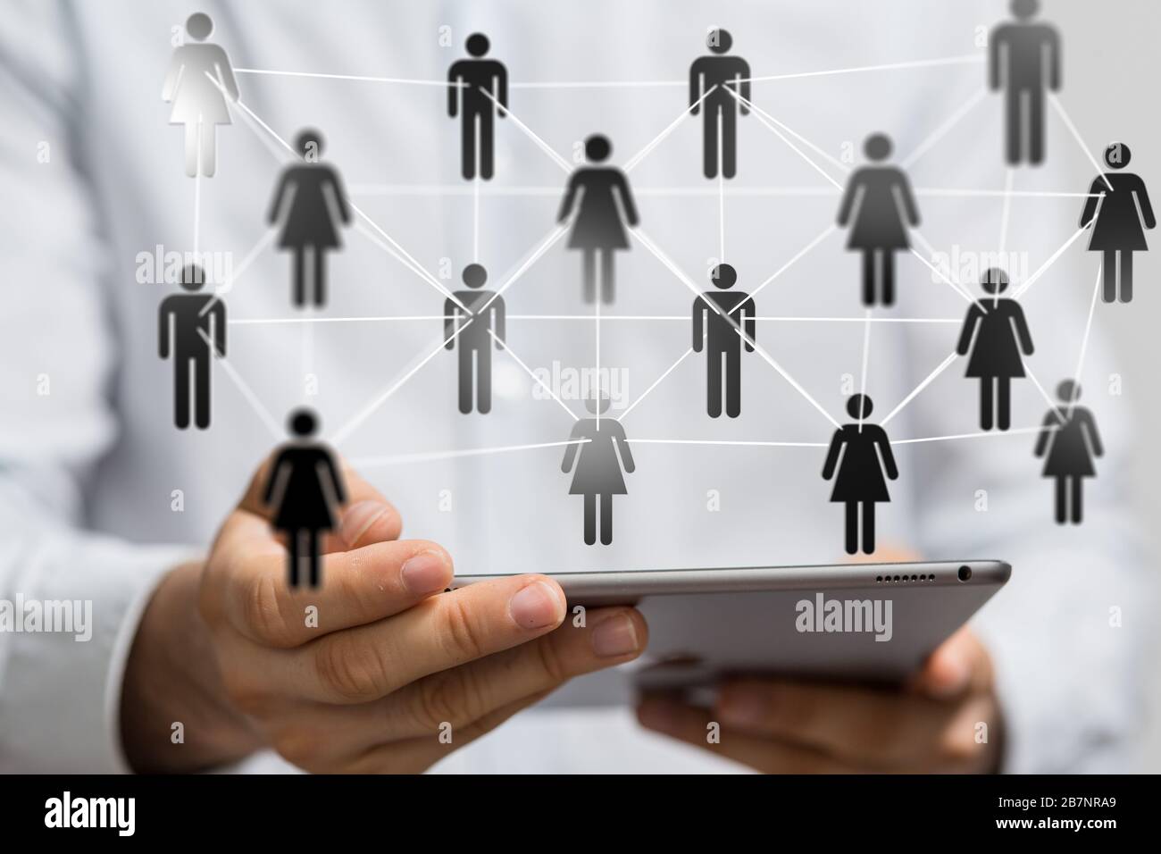 Male hand laptop and people icons connected to each other-online ...