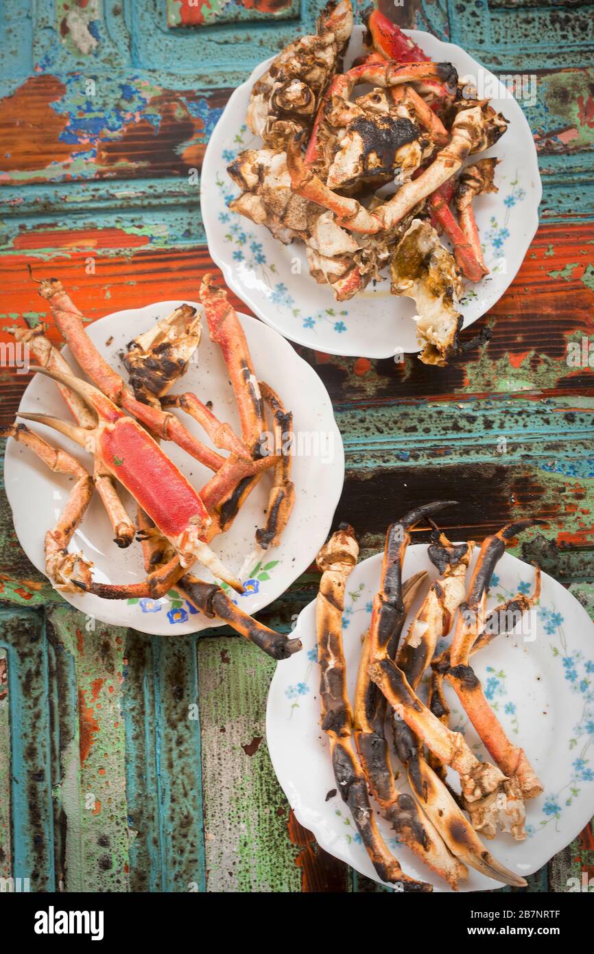 Grilled crab on plates, Morocco Stock Photo - Alamy