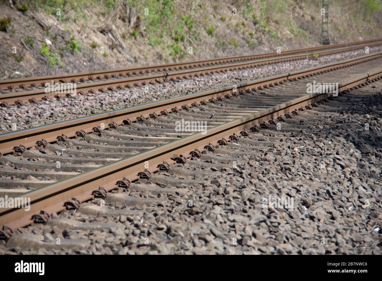Railway line with rails and gravel Stock Photo - Alamy
