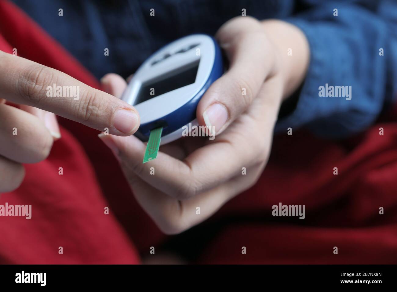 Close up of women hand measuring diabetic Stock Photo - Alamy