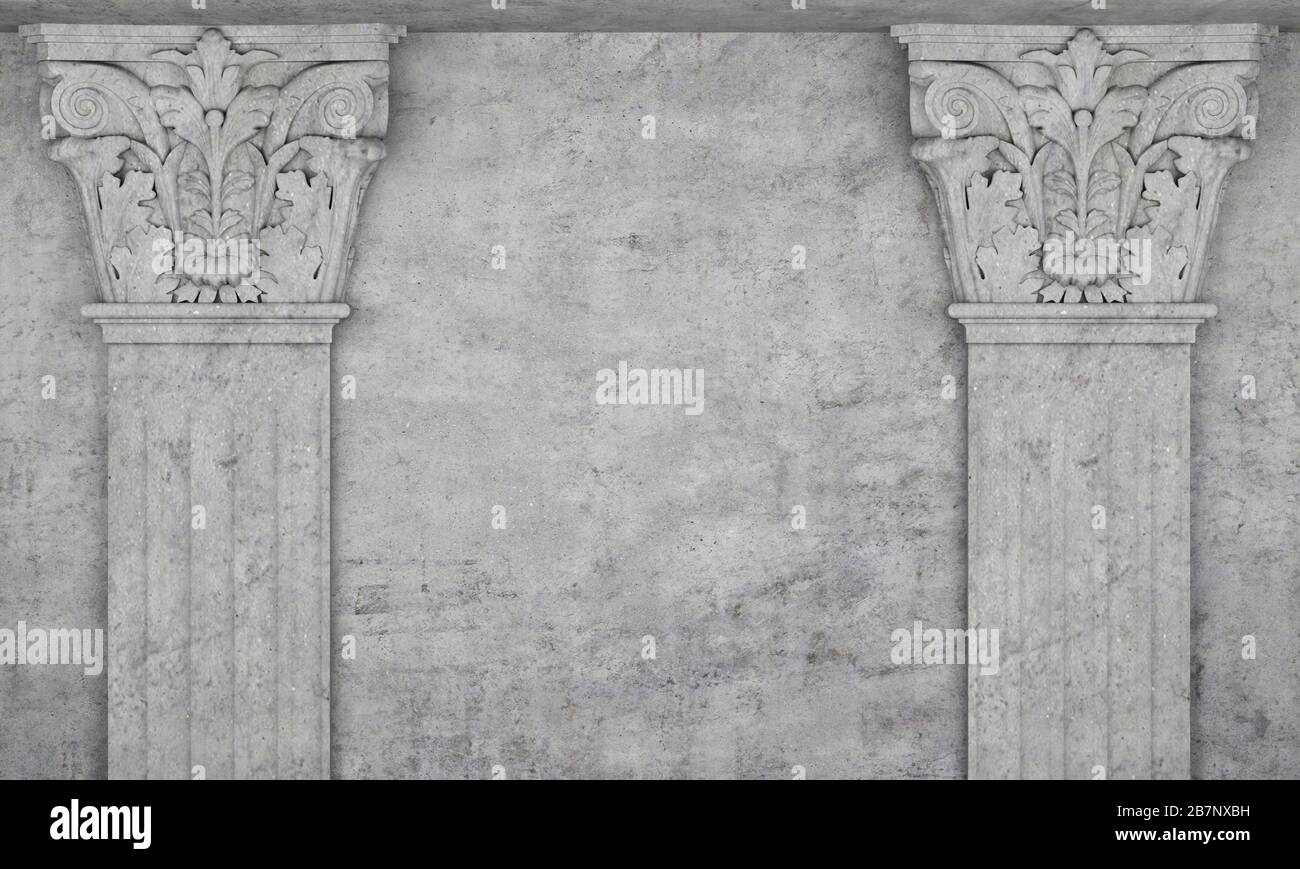 two concrete pilasters with copy space wall. 3d rendering Stock Photo ...