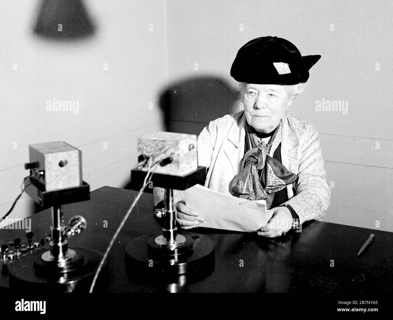 Swedish writer, Selma Lagerlof (1858-1940), reading on the radio, 1930s ...