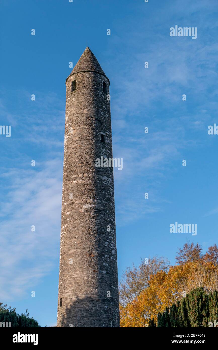 Ancient Round Tower at Glendalough Ireland Stock Photo - Alamy