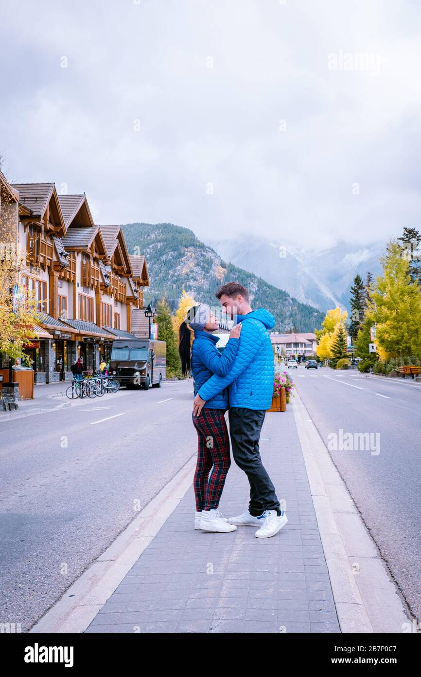 Banff village in Banff national park Canada Canadian rockies, couple on ...