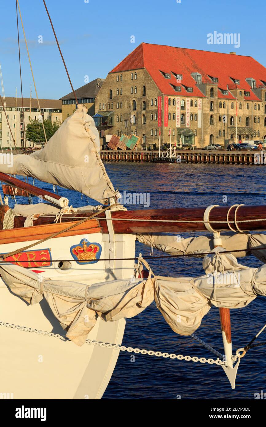 Historic sailing boat, Havnegade Quay, Copenhagen, Zealand, Denmark ...