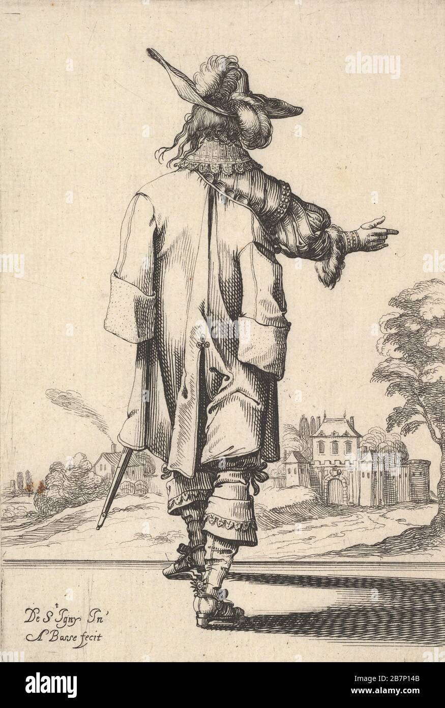 A gentleman, seen from behind, with his right arm outstretched and a ...