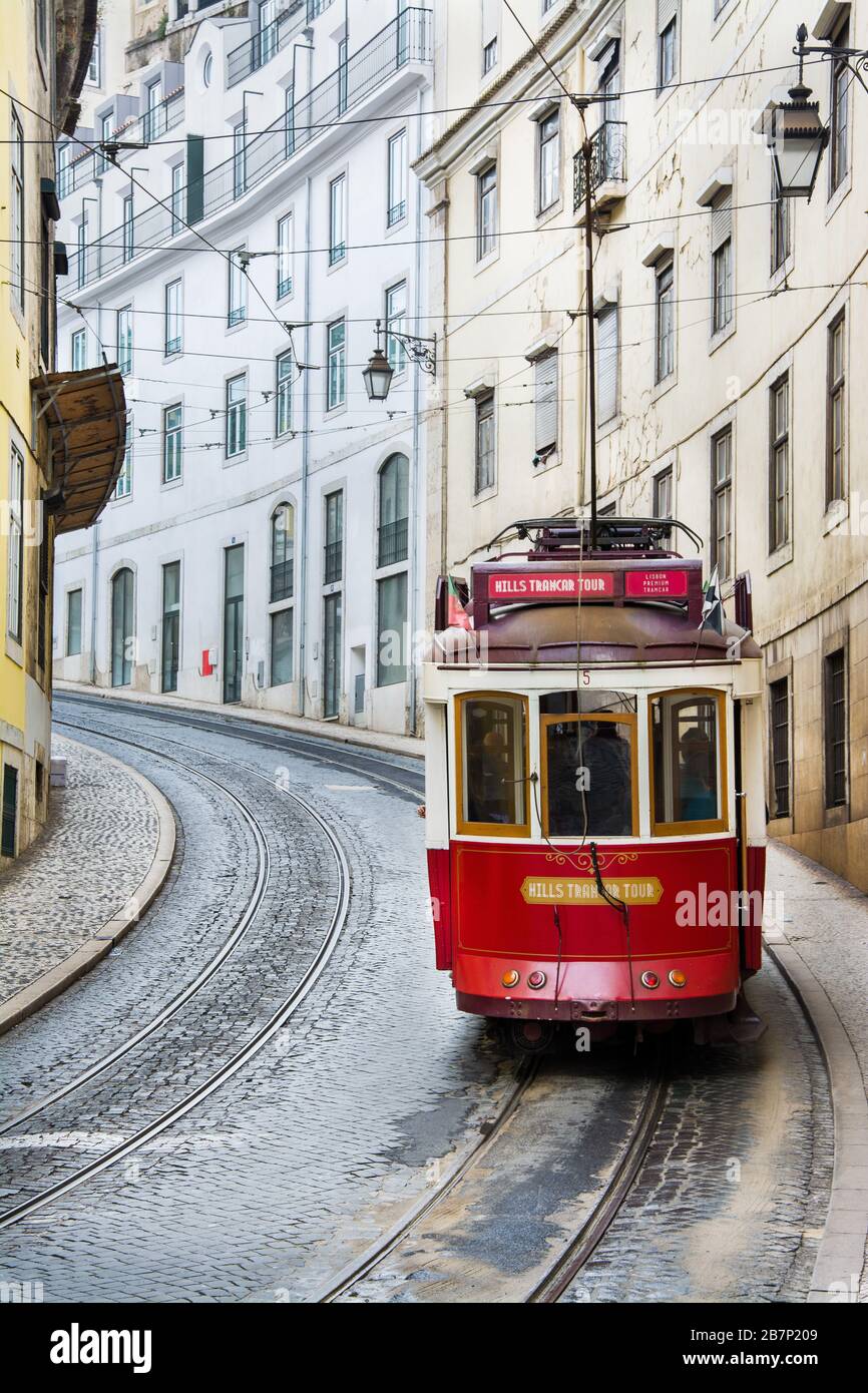 Red european tram hi-res stock photography and images - Alamy
