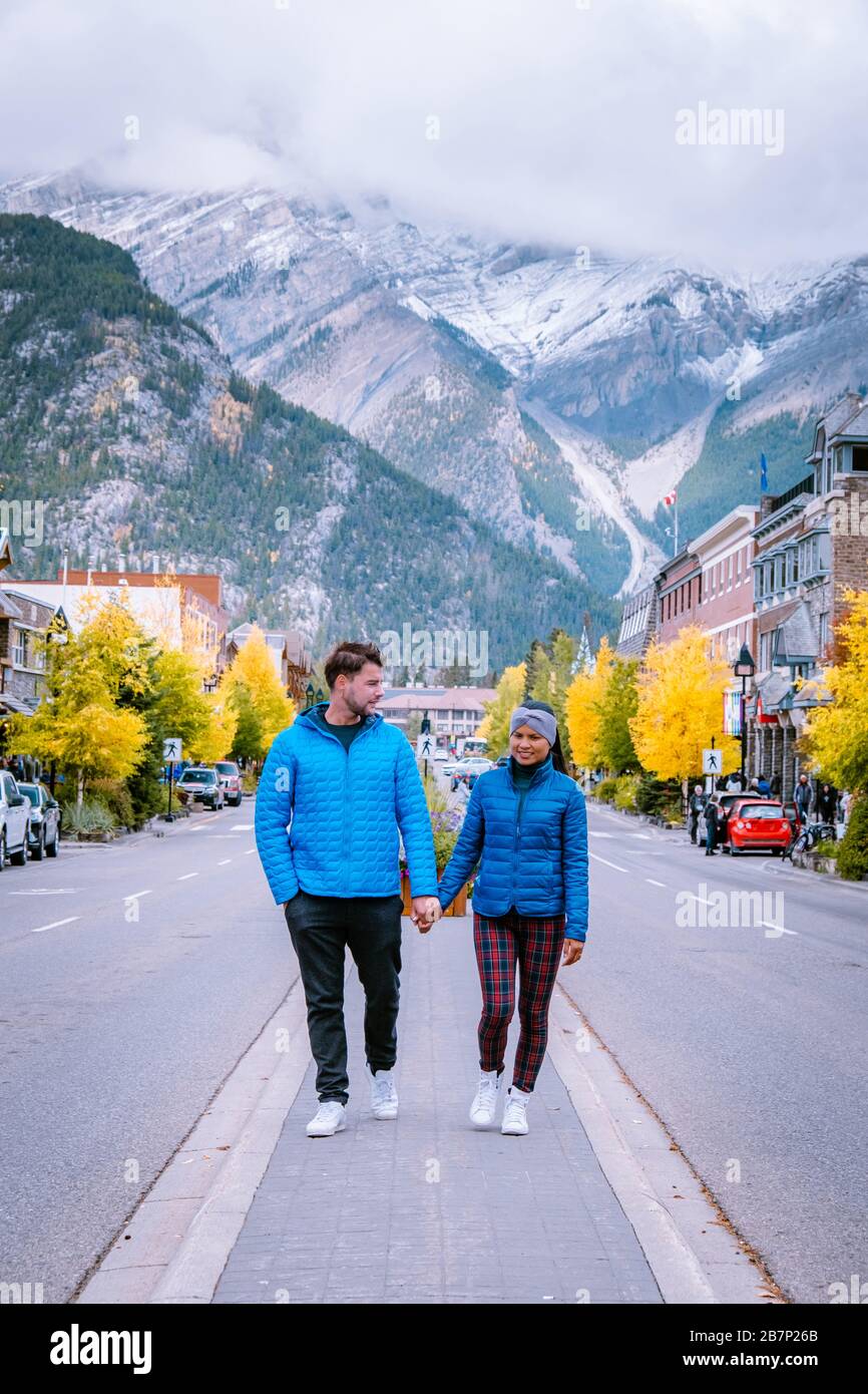 Banff village in Banff national park Canada Canadian rockies, couple on ...