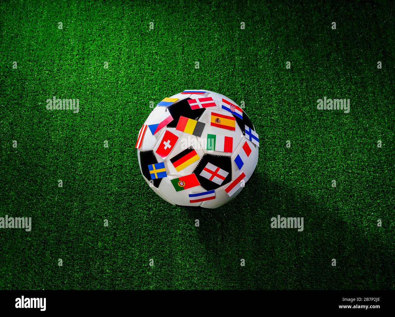 Close up of soccer ball with flags of European countries Stock Photo ...