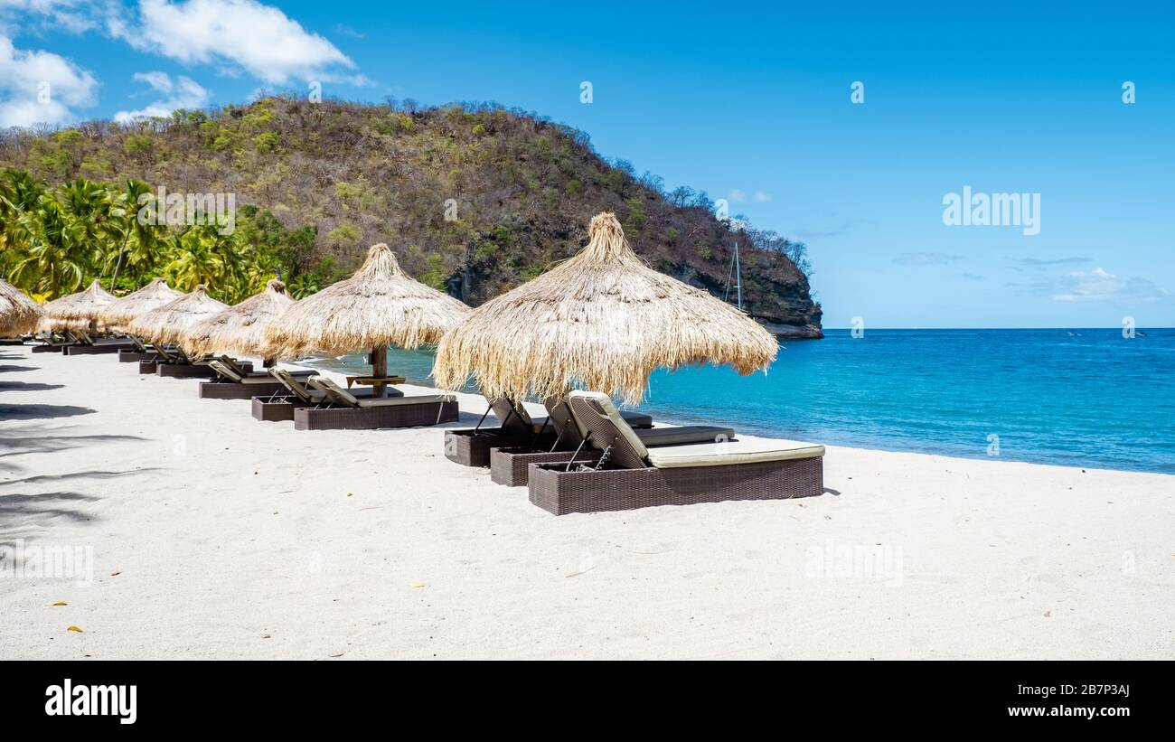 Saint Lucia Caribbean Island, huge Piton mountains at the beach of ...