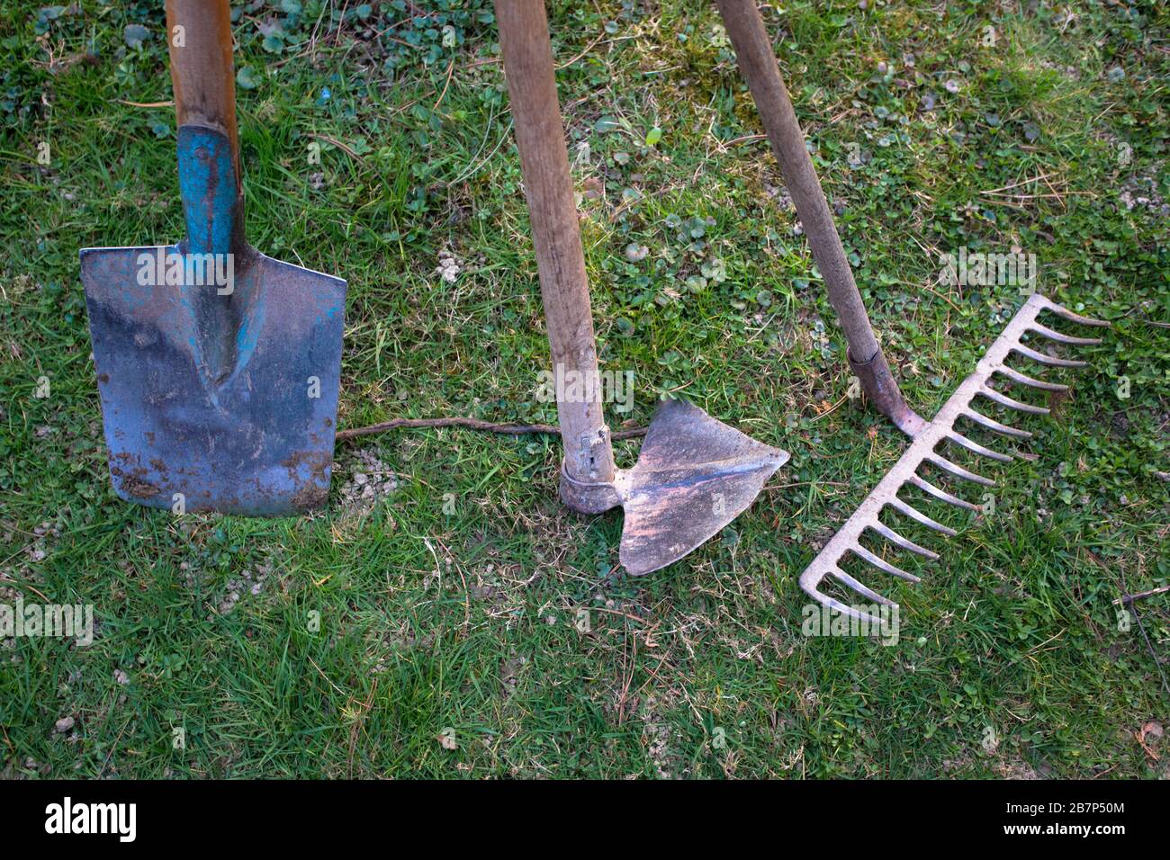 Old gardening tool. ready for spring work Stock Photo - Alamy