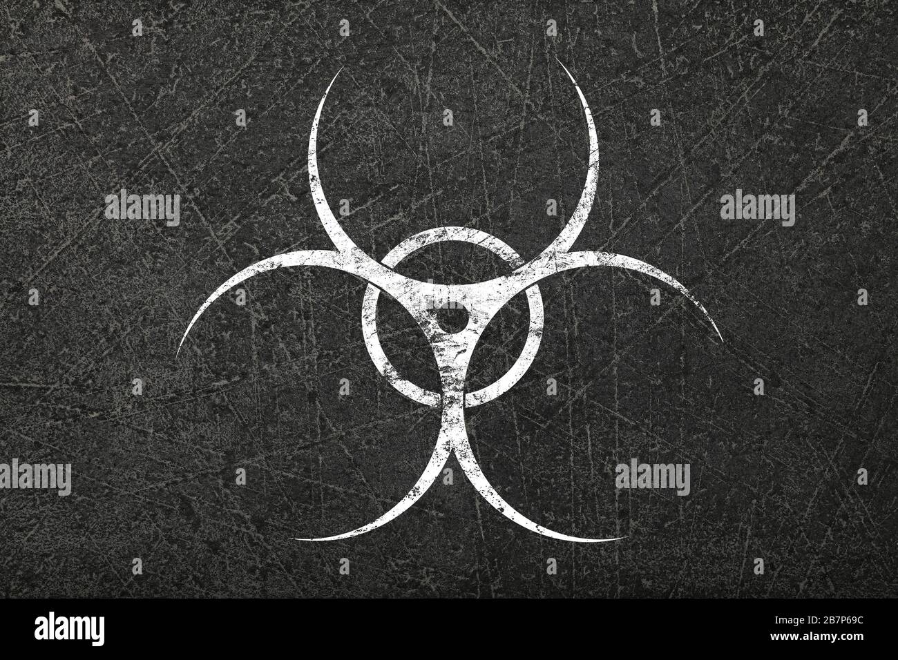 White biohazard warning sign painted over grunge grey concrete wall ...