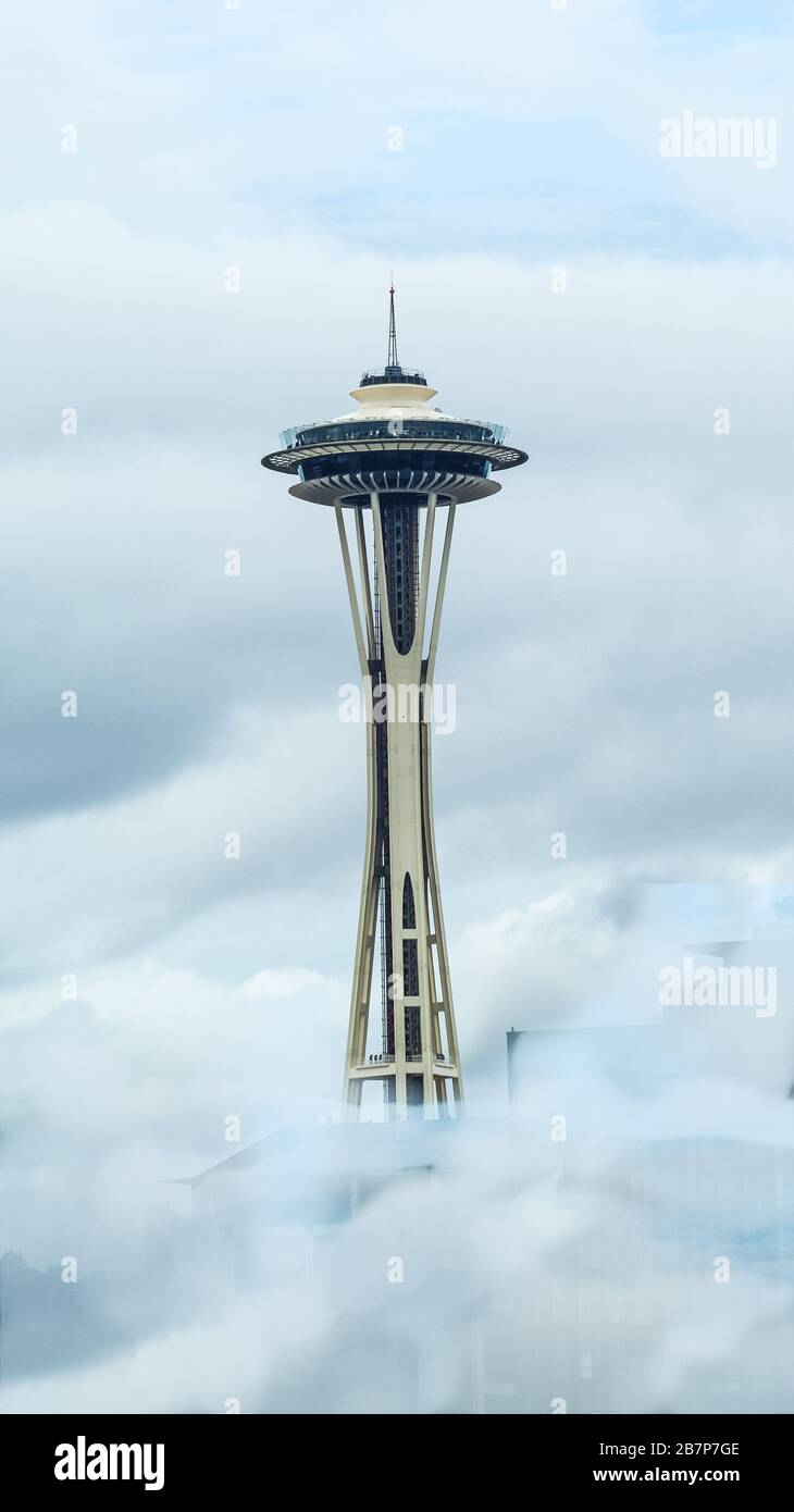 Space Needle in the clouds Stock Photo - Alamy