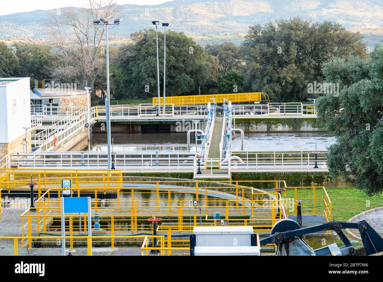 Wastewater pools in a wastewater treatment facility of a small town ...
