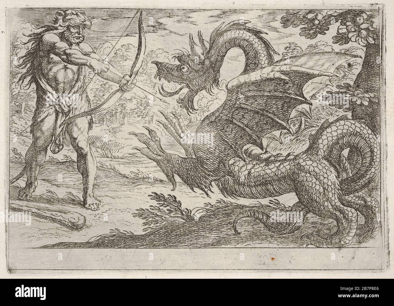 Hercules and the Serpent Ladon: Hercules draws his bow, the rearing ...