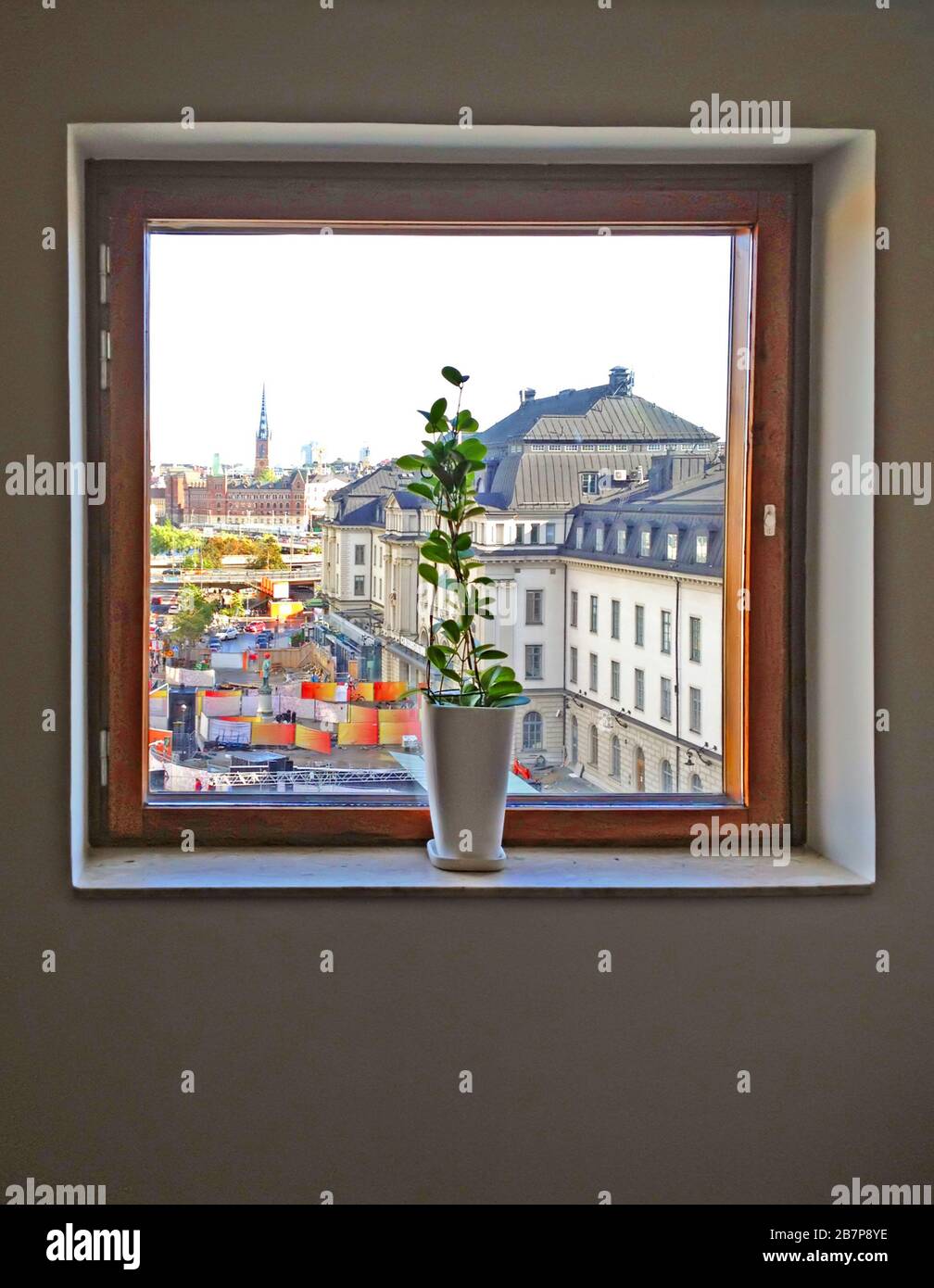 Vase and window. View through window on Railway station, Stockholm ...