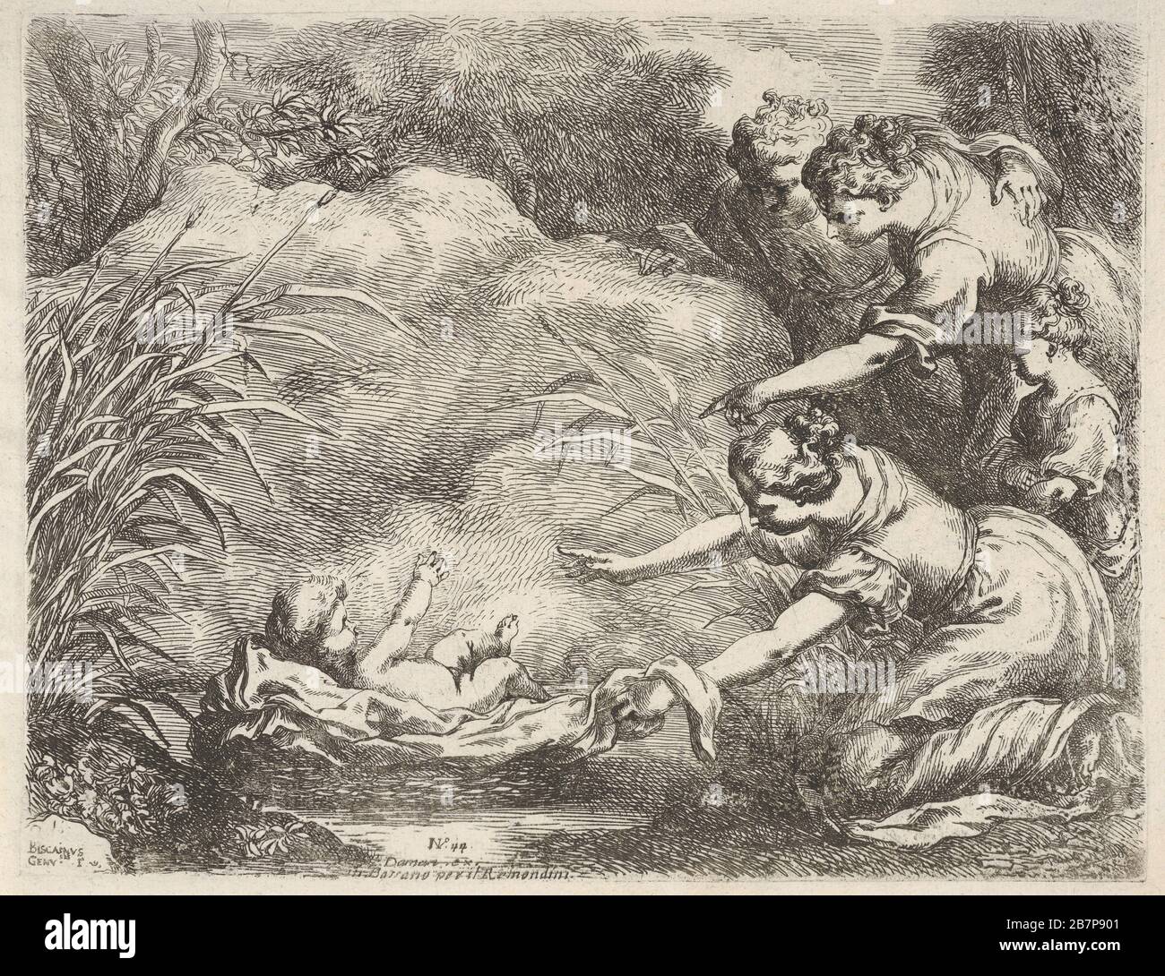 The finding of Moses who is rescued from the Nile by the maidservants ...