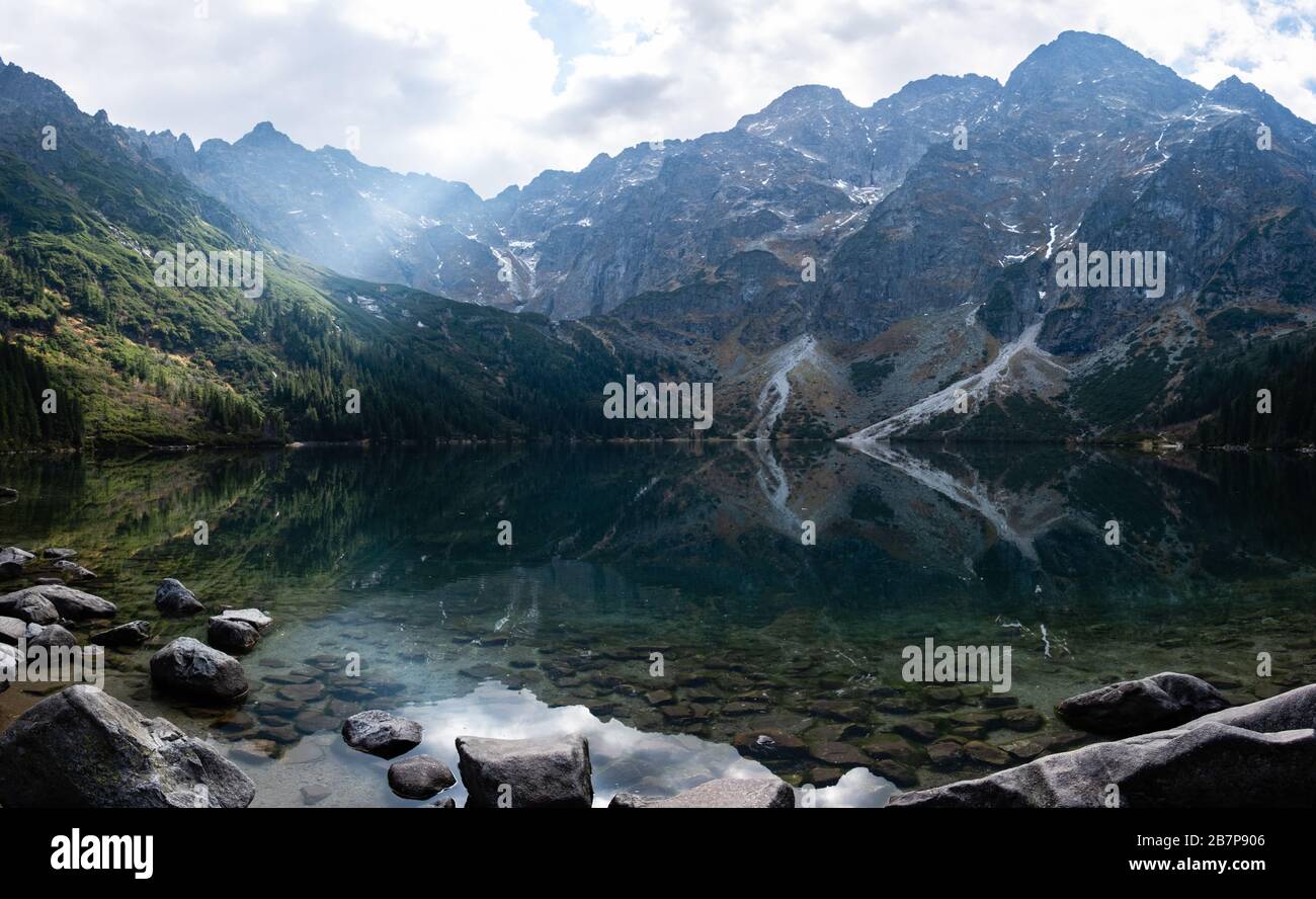 Famous polish landscape - mountain lake Morskie Oko, Tatra Mountains ...