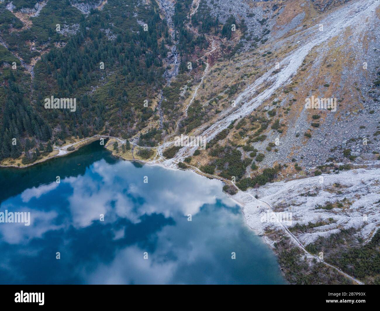 Famous polish landscape - spectacular aerial view to mountain lake ...