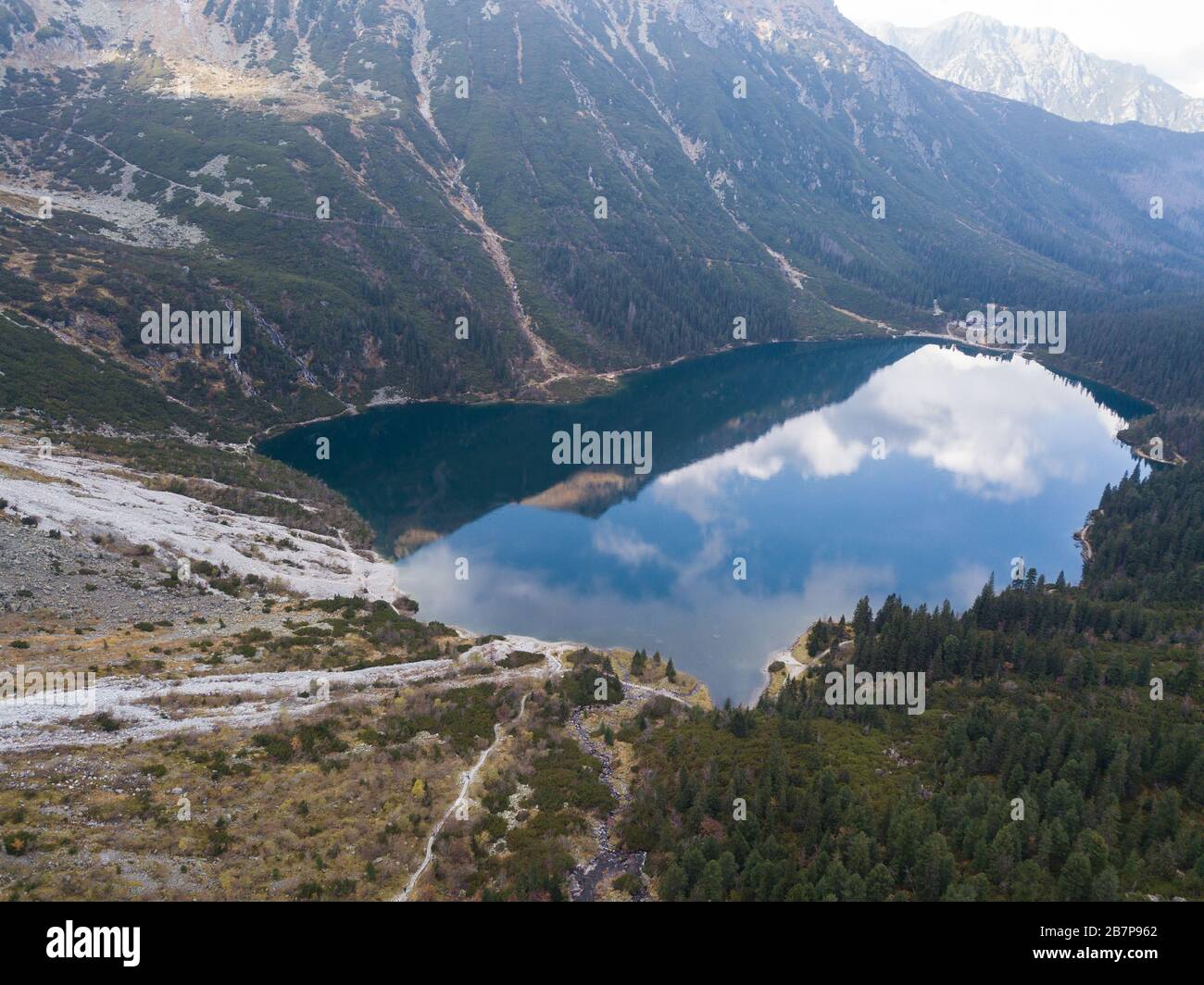 Famous polish landscape - spectacular aerial view to mountain lake ...