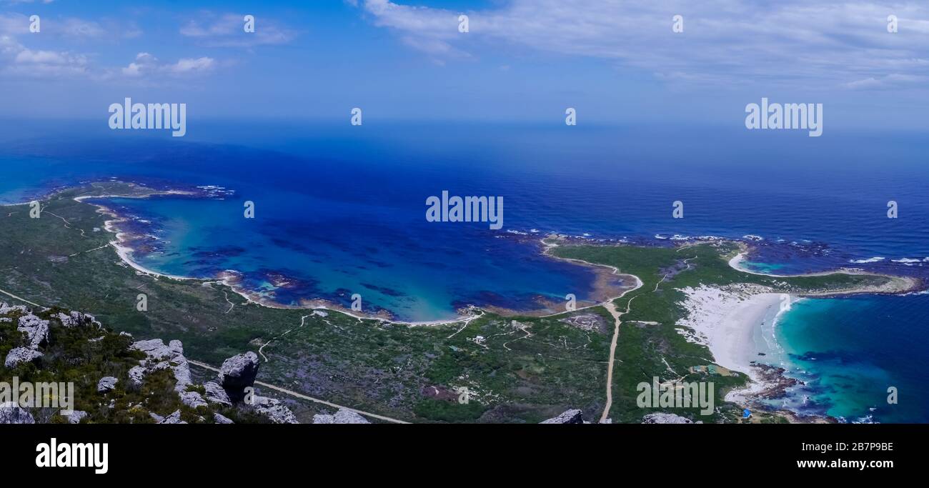 Panoramic view of the wild and sandy coast of Pringle Bay from Hangklip ...