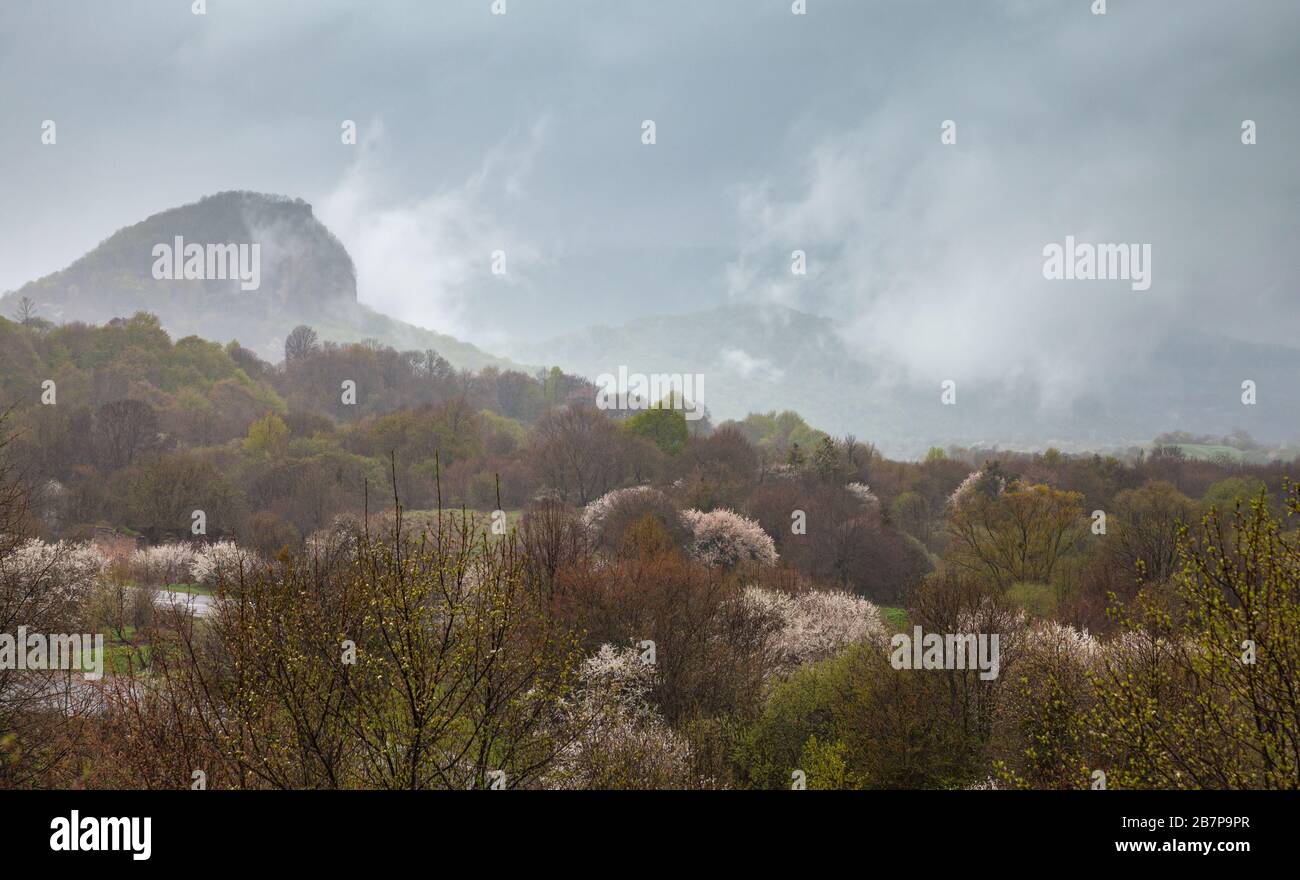 Mountain landscape of Kakheti, Georgia at cloudy spring day Stock Photo ...