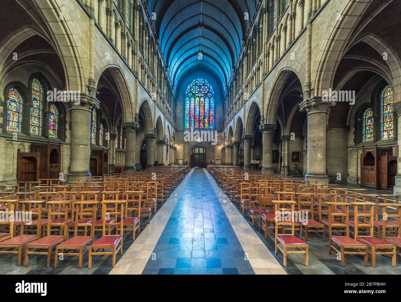 The decorated gothic interior of the Saint Remigius church in Molenbeek ...