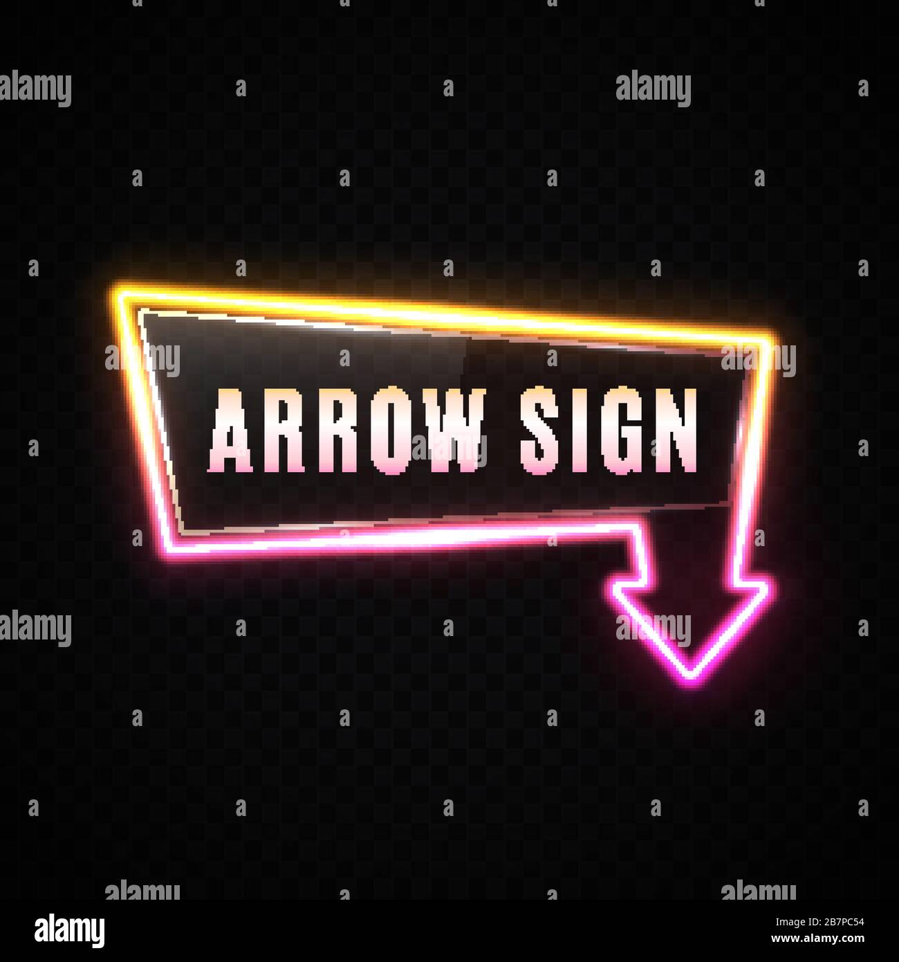 3D retro arrow sign on transparent background. Neon vintage banner ...