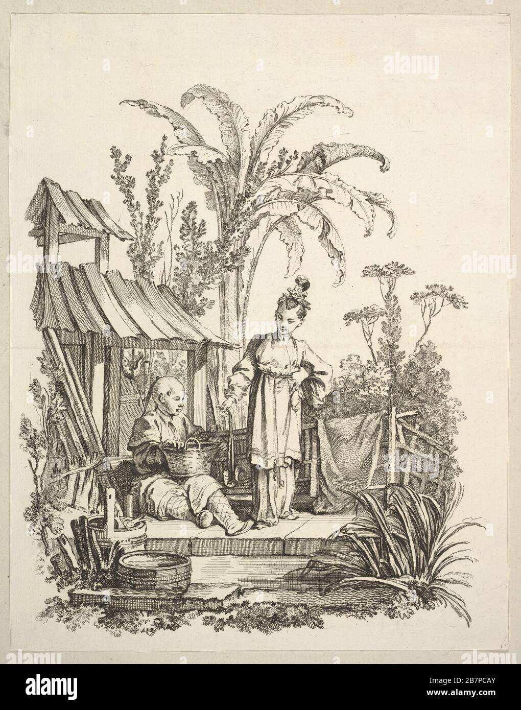 A Seated Chinese Man and a Woman Carrying a Fish, ca. 1742. Scenes of ...