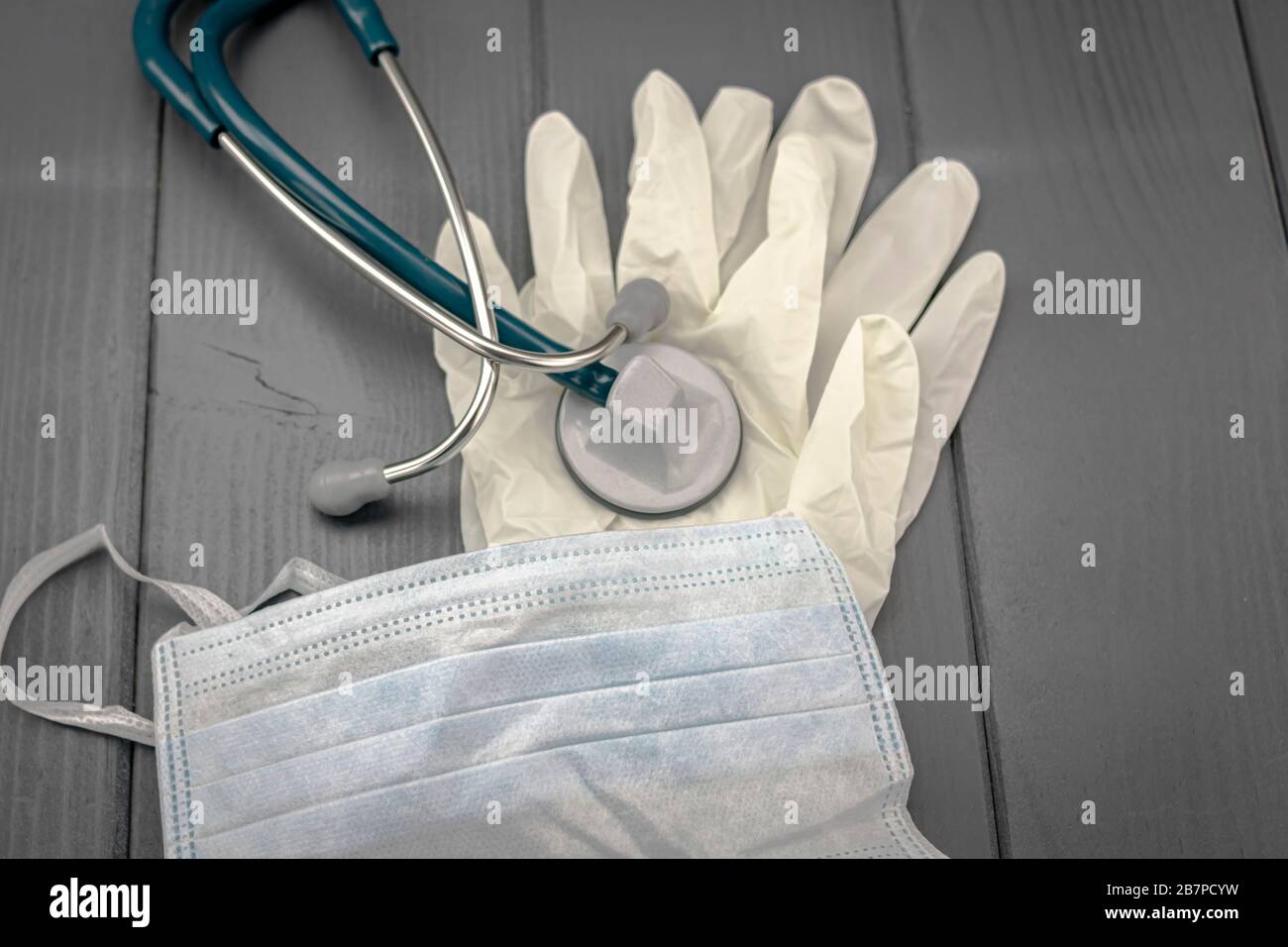 Mask, gloves and stethoscope to detect virus and bacteria infections ...