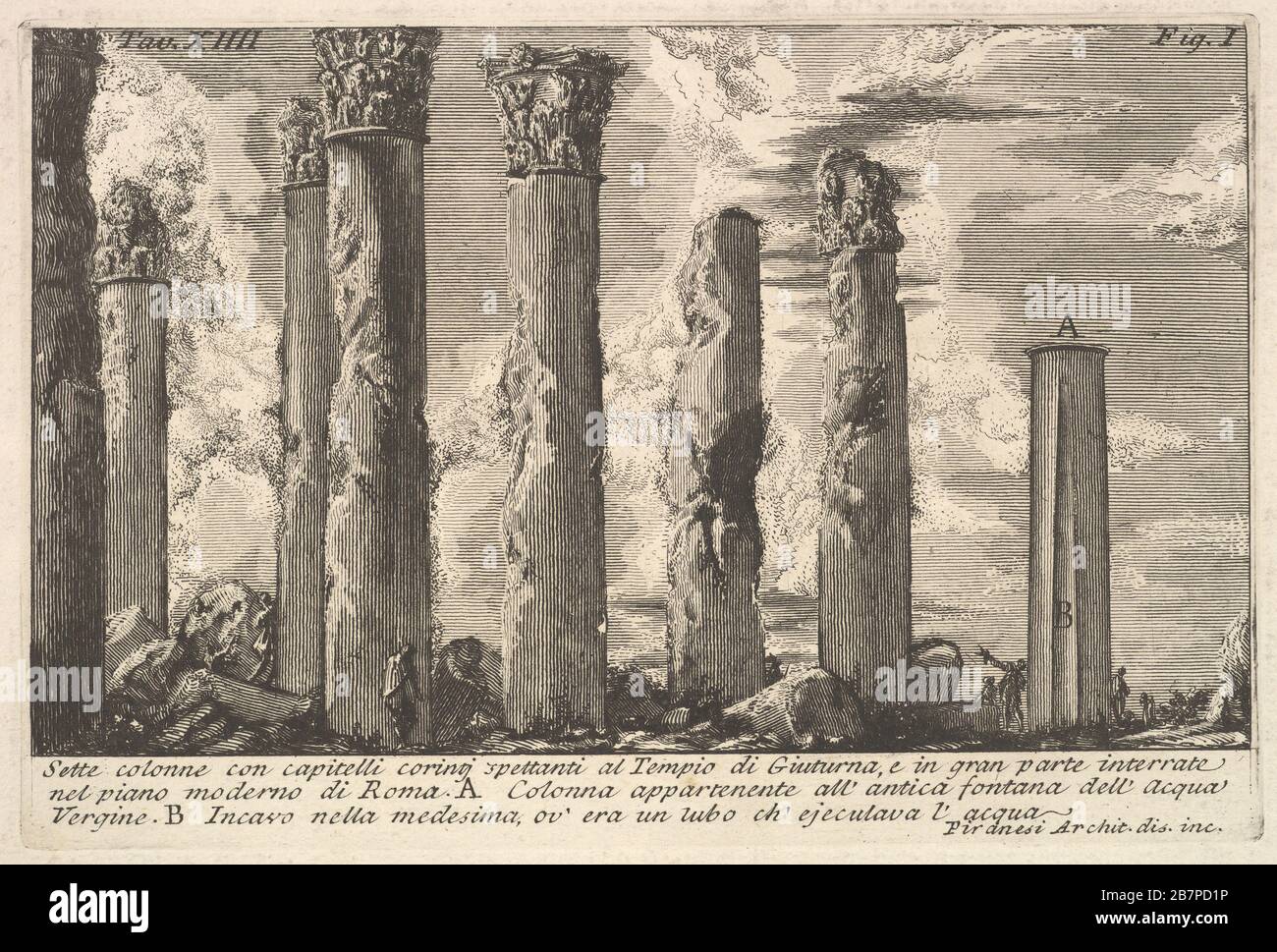 Seven columns of the Temple of Juturna with Corinthian capitals ...