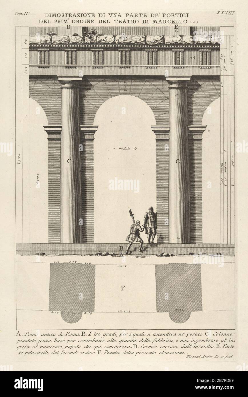 Partial elevation and plan of the first-order portico at the Theater of ...
