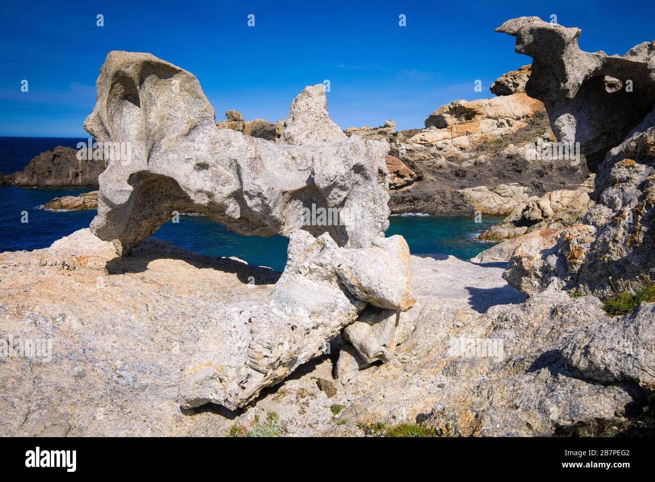 Cala Culleró. The original shaped rock sculpted by the wind and the ...