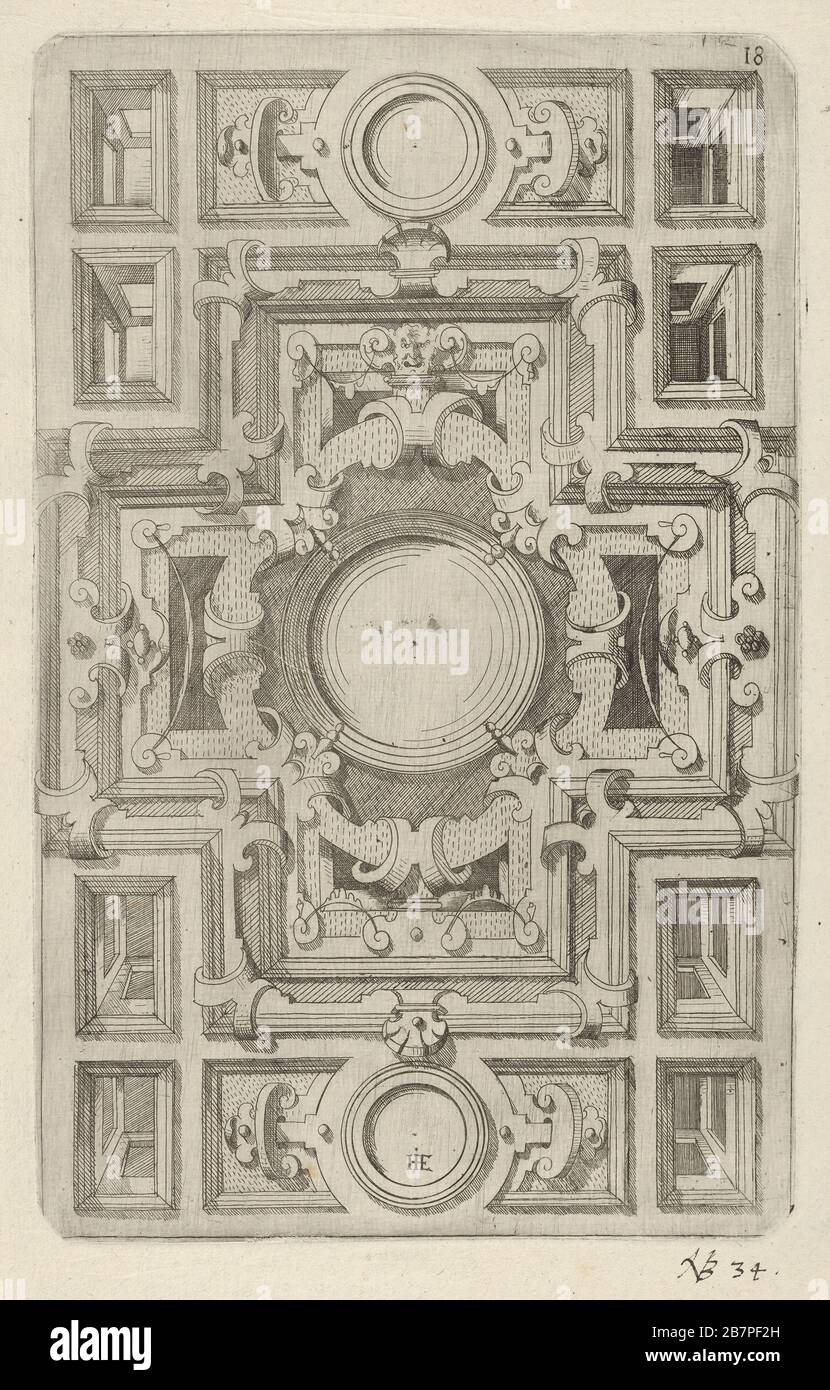 Design for a Ceiling with Strapwork and a Cross-shaped Center, 1609 ...