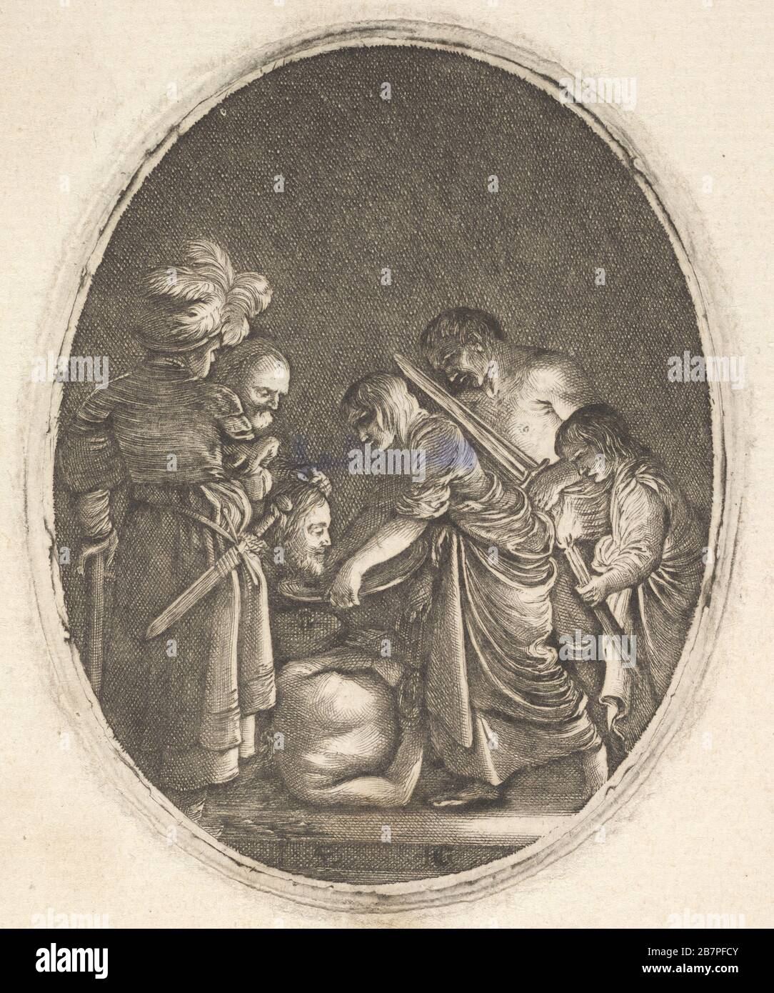 Salome receiving the head of John the Baptist, surrounded by three men ...