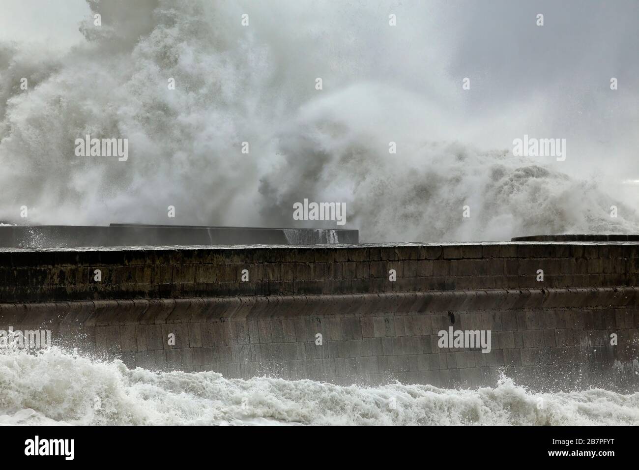 Huge wave splash over pier, Porto, Portugal Stock Photo - Alamy