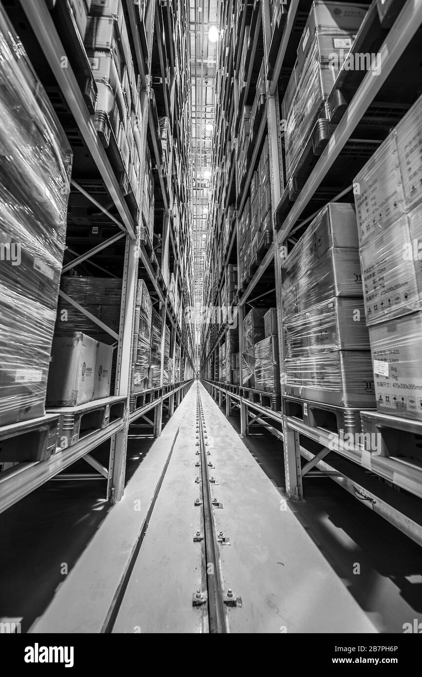 BEIJING, CHINA - JUNE 03, 2019: Modern automation of warehouse ...