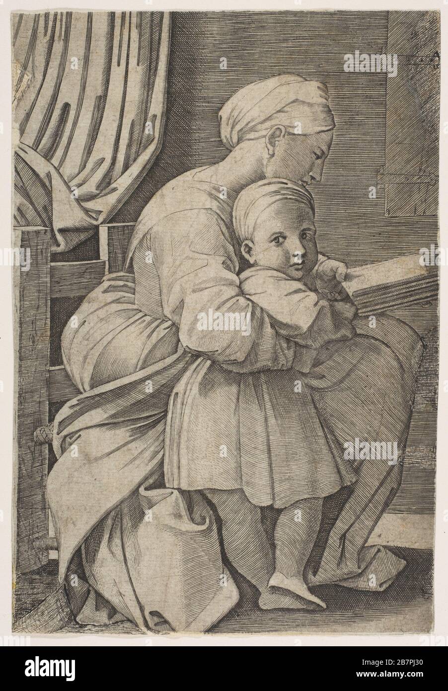 The Virgin in profile facing right reading to the infant Christ, ca ...