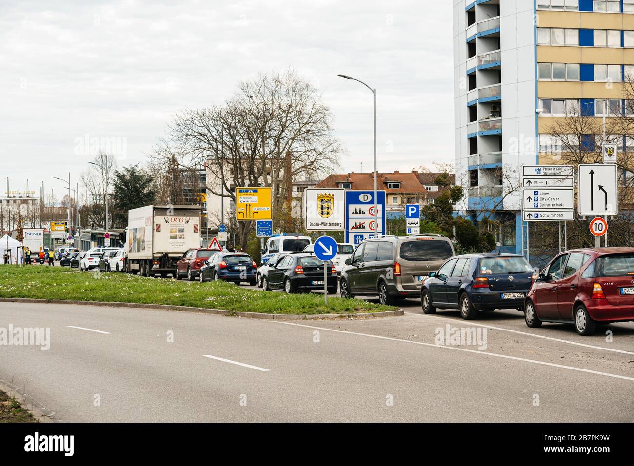 Kehl, Germany - Mar 16, 2020: Busy traffic jam entrance to France from ...