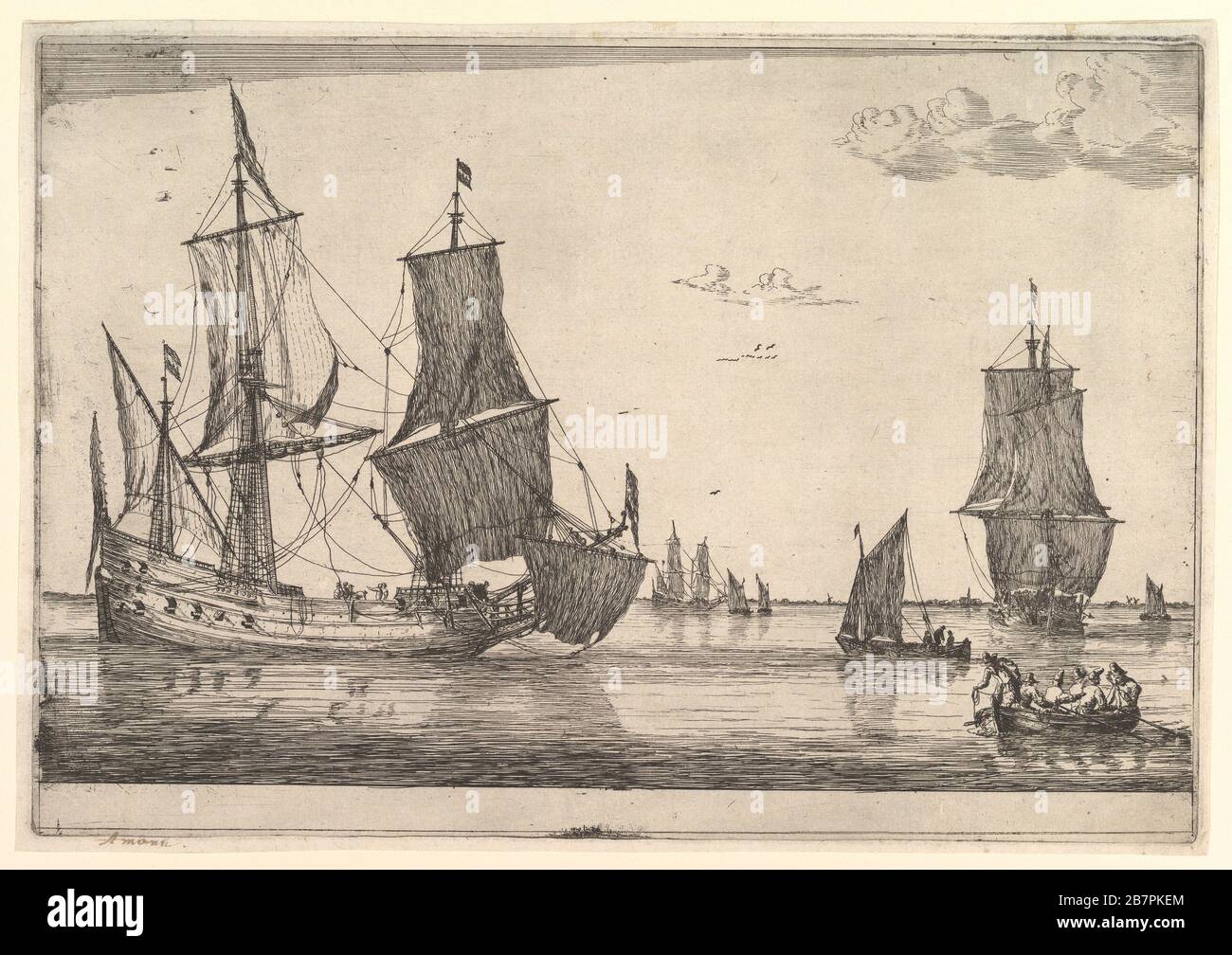 Large Sailing Vessel and Rowing Boat, 17th century Stock Photo - Alamy