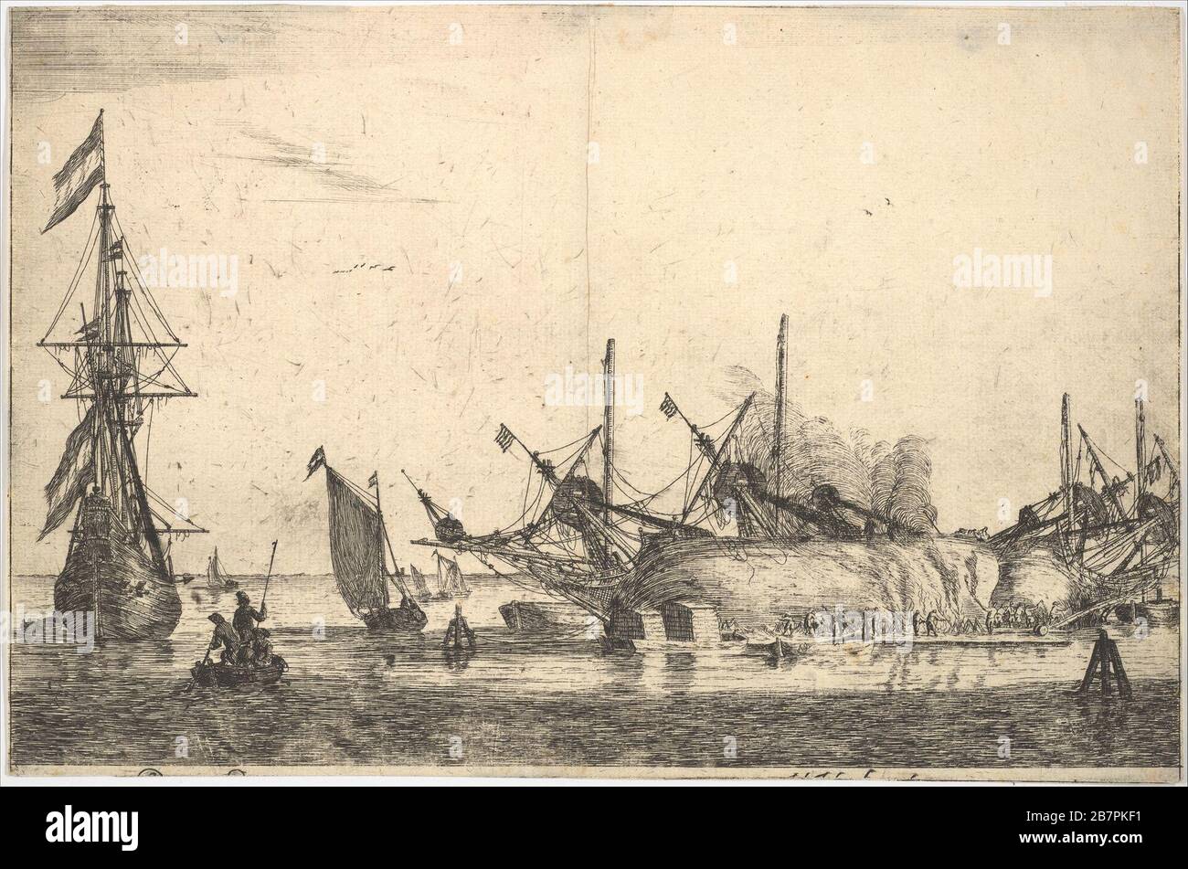 Ships Careened for Caulking the Hull, 17th century Stock Photo - Alamy