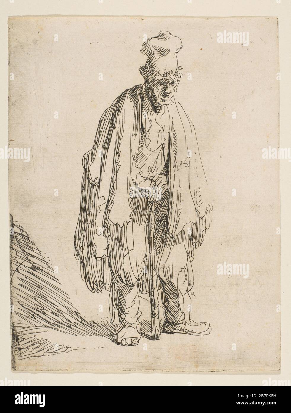 Beggar in a High Cap, Standing and Leaning on a Stick, ca. 1629 Stock ...