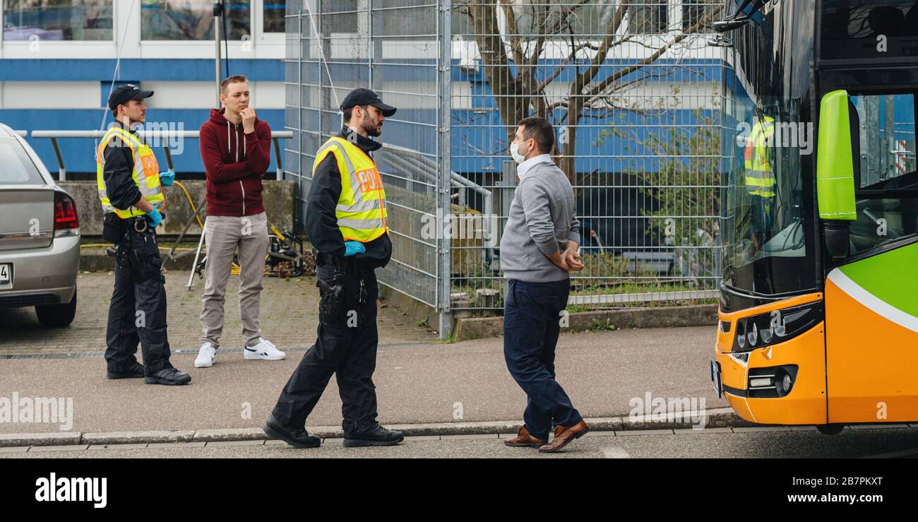 Kehl, Germany - Mar 16, 2020: Driver of intercity bus wearing white ...